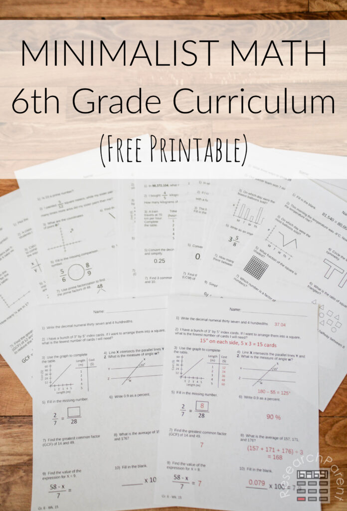 6th Grade Minimalist Math Curriculum ResearchParent