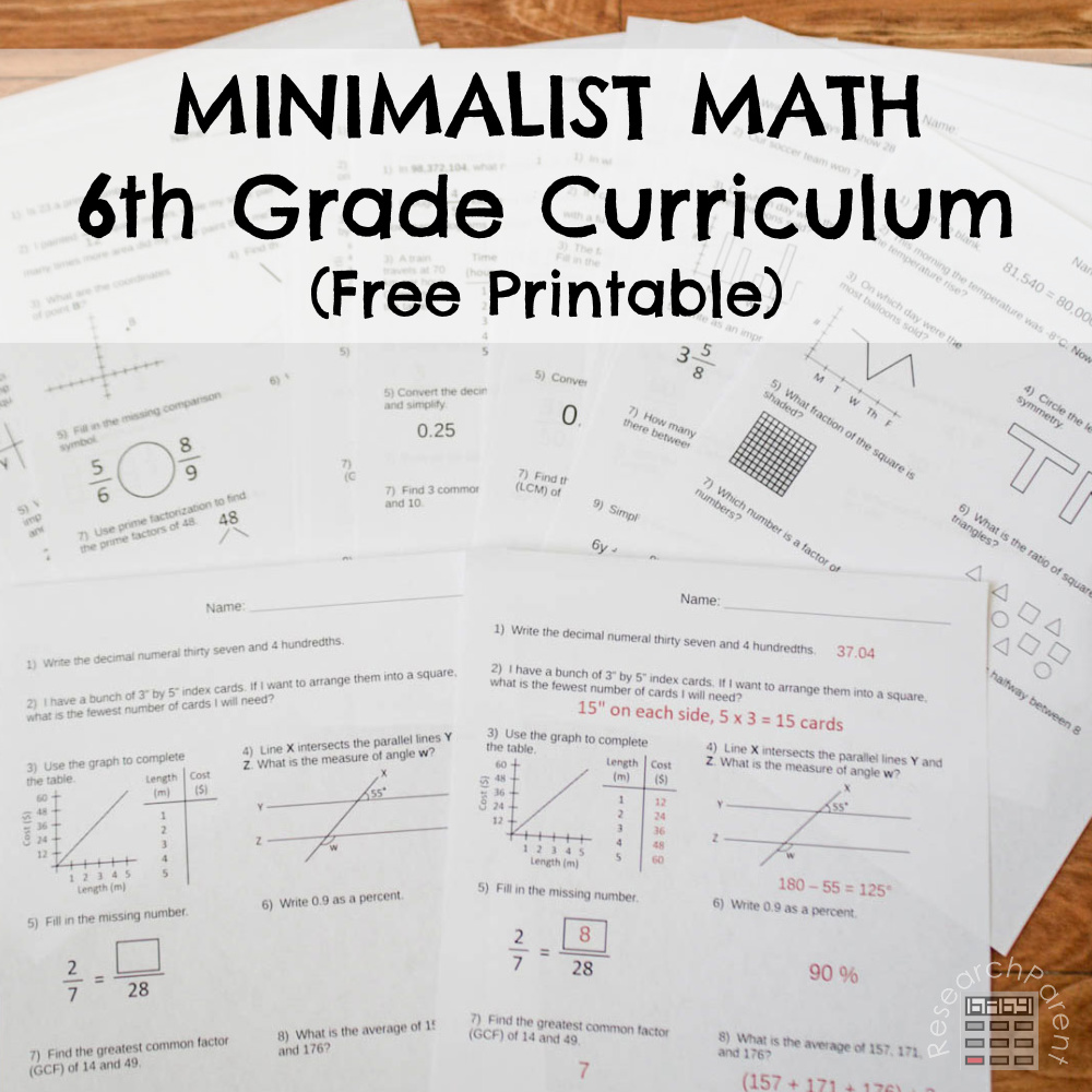 6th Grade Minimalist Math Curriculum ResearchParent