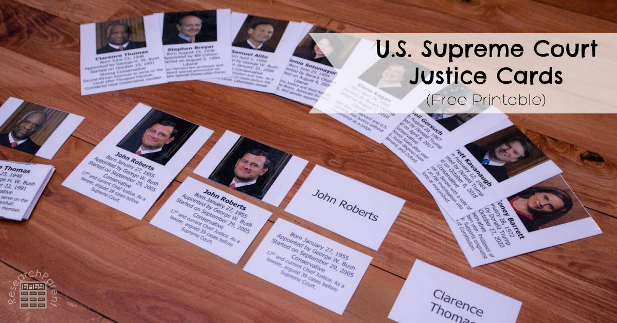United States Supreme Court Justice Cards - ResearchParent.com